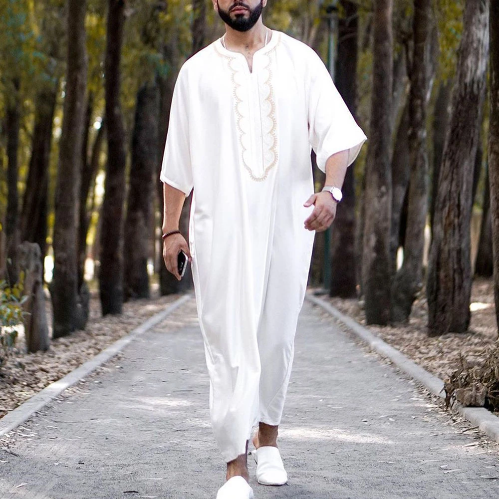 Men's Clothing Kaftan Dress Abaya Long Islamic Color Block Patchwork Djellaba Man Fashion Ethnic ...