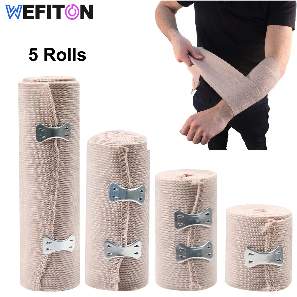 5Rolls-Elastic-Compression-Bandage-Wrap-with-Hooks-Athletic-Sport ...