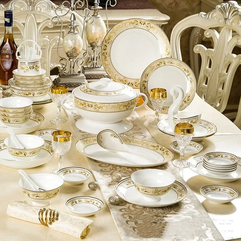 Luxury-Tableware-Set-Golden-Bone-China-Ceramic-Plates-Dinner-Set-58pcs ...