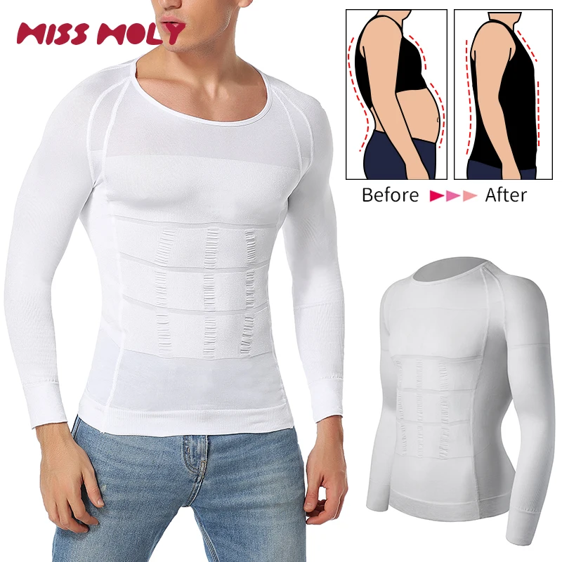 Compression Shirt for Men Long Sleeve Flat Belly Slimming Undershirt ...