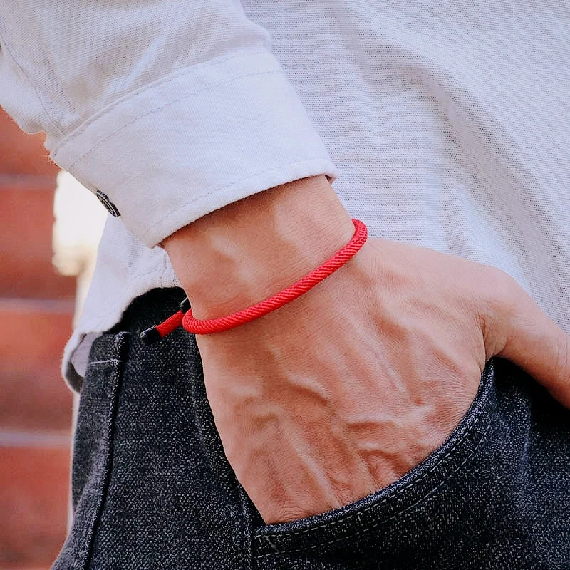 New-Minimalist-Lucky-Red-Thread-Bracelet-Men-Stainless-Steel-Adjustable ...