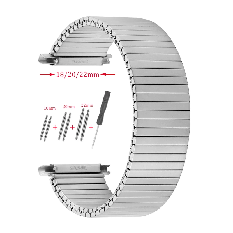 Metal-Elastic-Watch-Strap-18mm-20mm-22mm-Width-Stretch-Adjustment ...