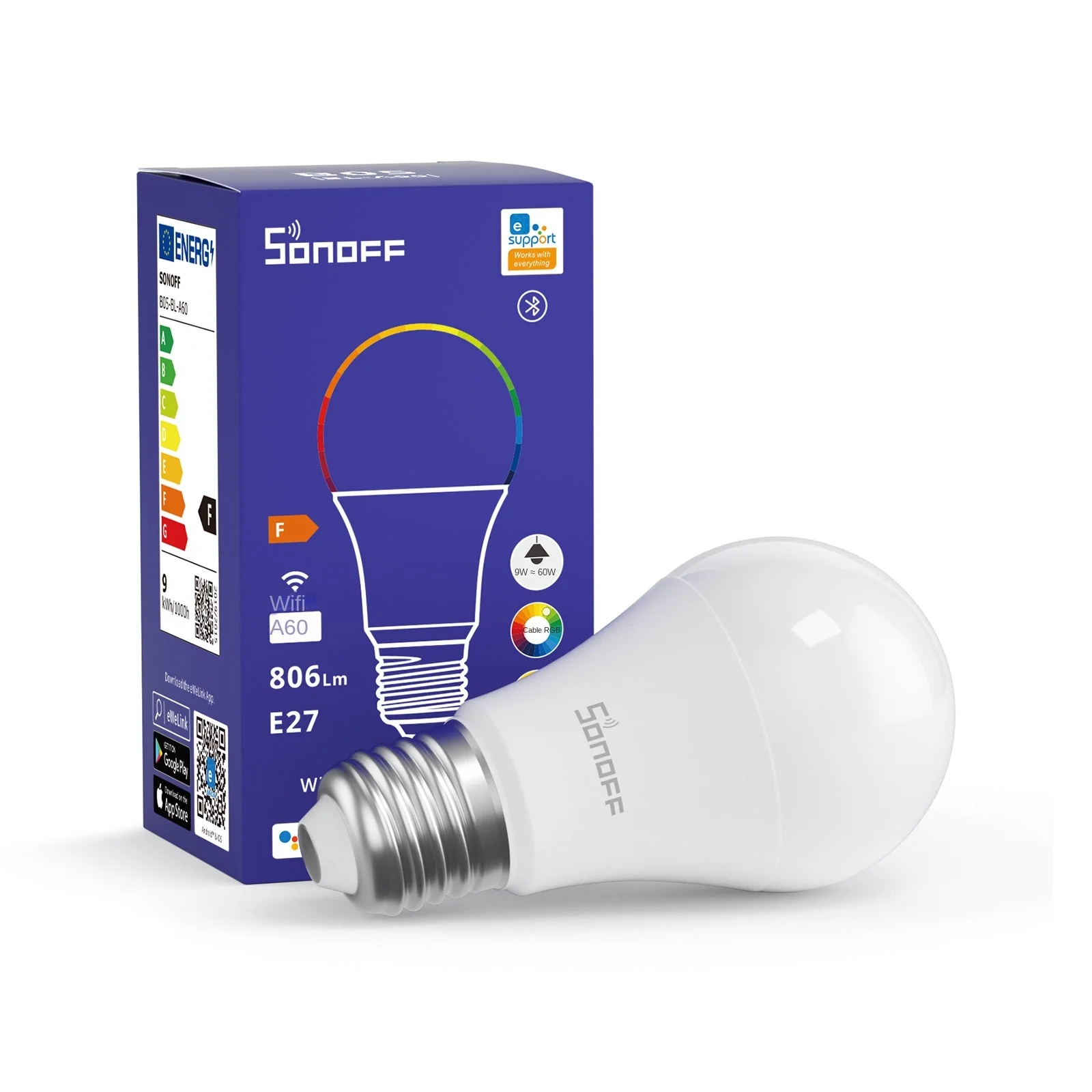 SONOFF-bombilla inteligente B02/B05-BL con WiFi, lámpara LED E26, E27, RGB, de colores, blanco ...