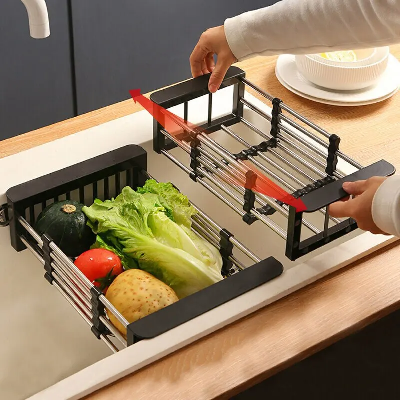 Adjustable-Drain-Rack-Stainless-Fruit-Vegetable-Drainer-Basket ...
