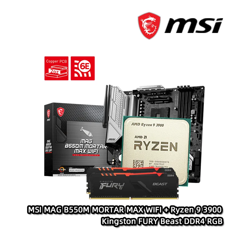AMD Ryzen 9 R9 3900 CPU + MSI MAG B550M MORTAR MAX WIFI Motherboard ...