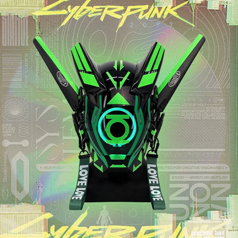 Cyberpunk Mask M-clasp Night City Led Festival Green Element Cosplay ...