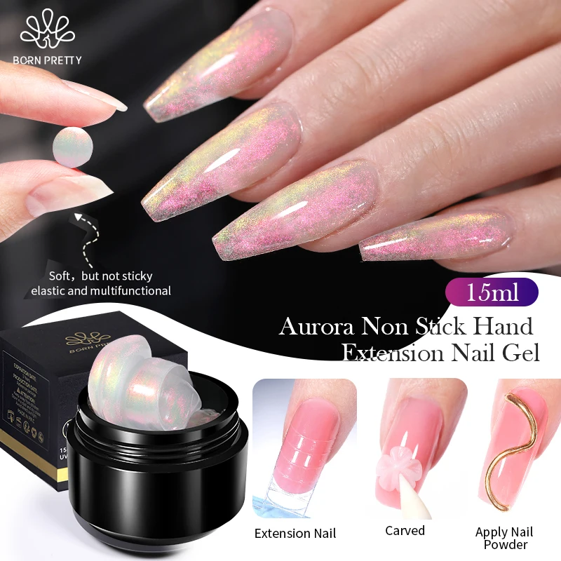 BORN PRETTY 15ML Aurora Non Stick Hand Extension Nail Gel for Summer nails DIY Nude Pink White ...