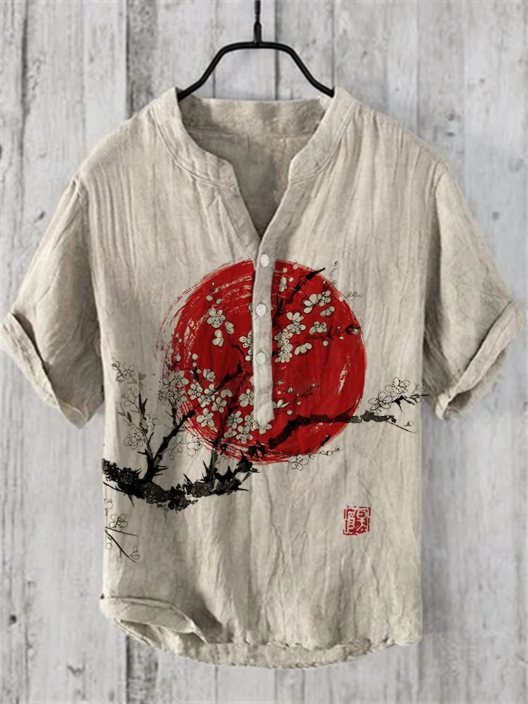 Plum-Blossom-Sunrise-Japanese-Art-Shirt-Mens-Casual-Shirt-short-Sleeve ...