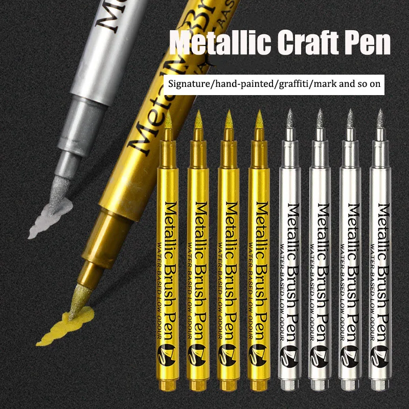 Brush Metallic Craftwork Pen Silver/Gold Permanent Acrylic Paint Pens ...
