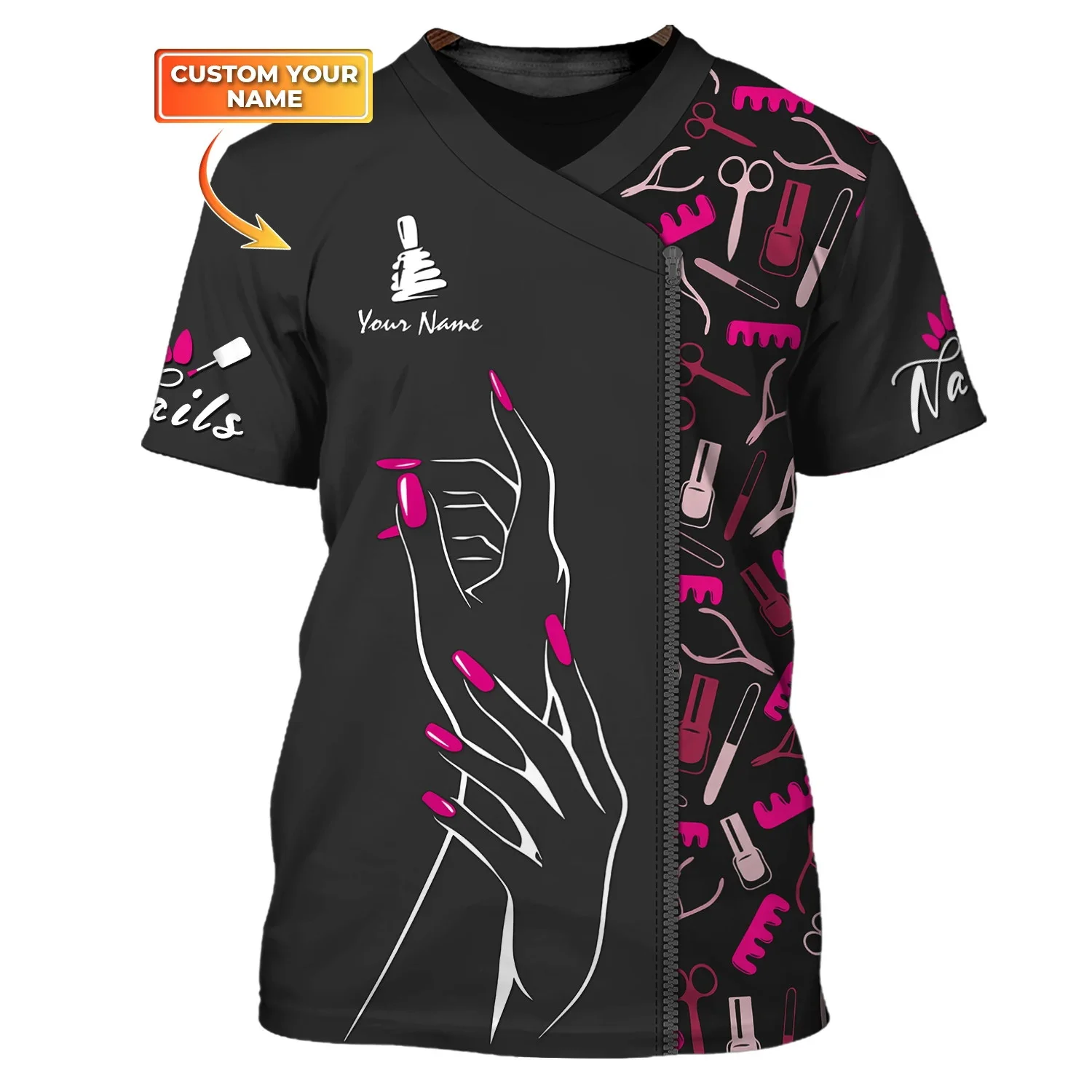 Unisex-Nail-Artist-Ver-o-T-Shirt-Nome-Personalizado-Uniforme-do-Sal-o ...