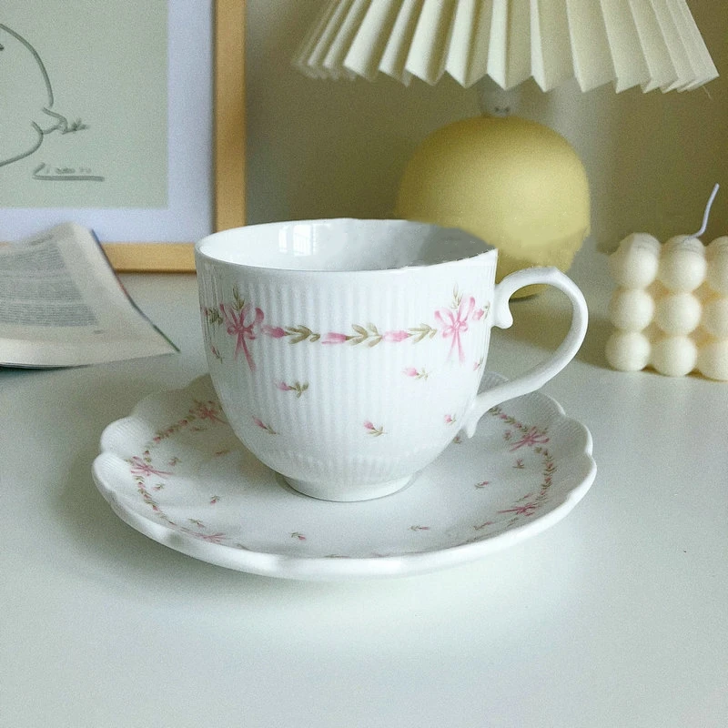 French-Style-Ceramic-Cups-Coffee-Cup-and-Saucer-Hand-Pinched-Retro-Lace ...