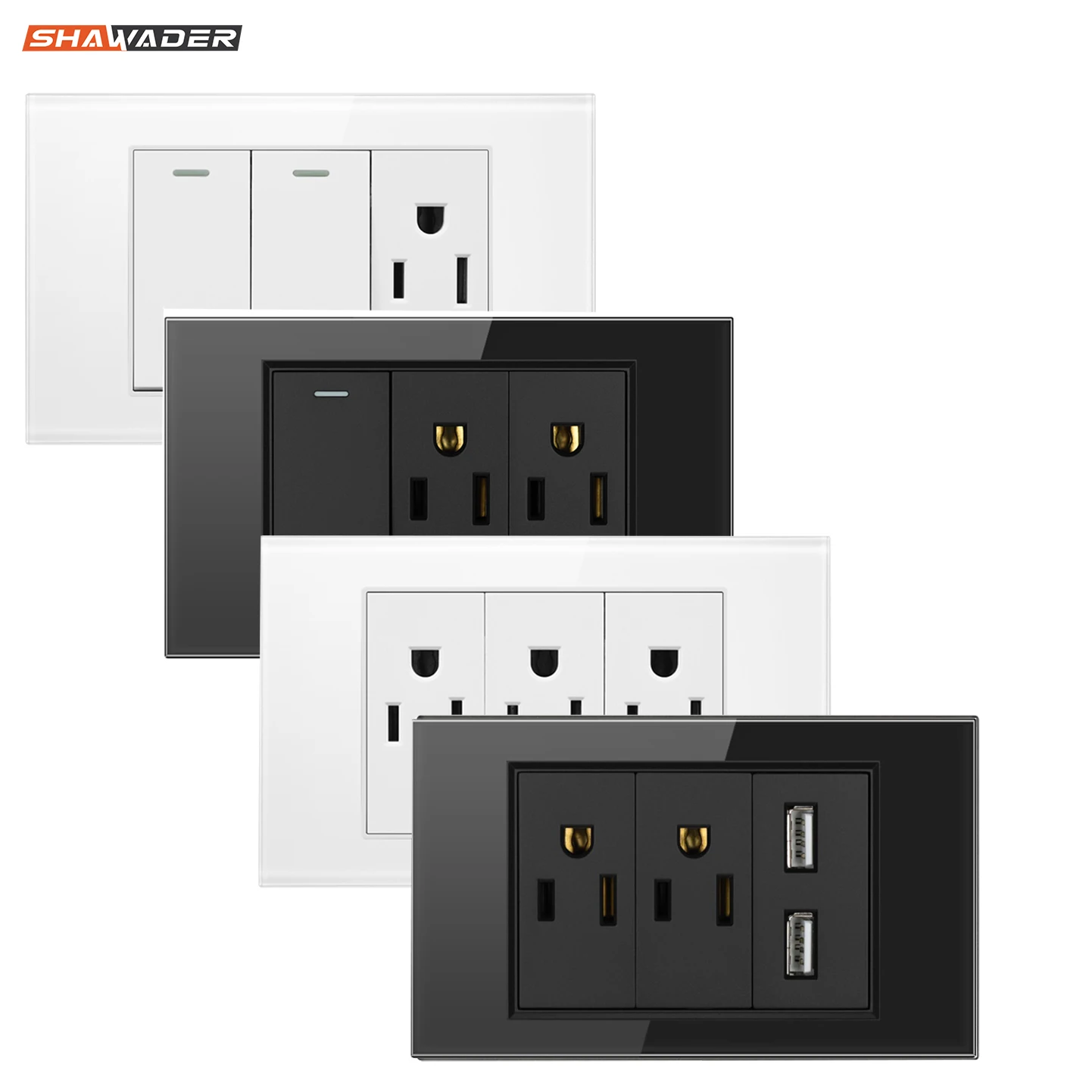 Power Wall Usb Socket Light Switch Double 1/2 Pole Glass Panel Outlet ...