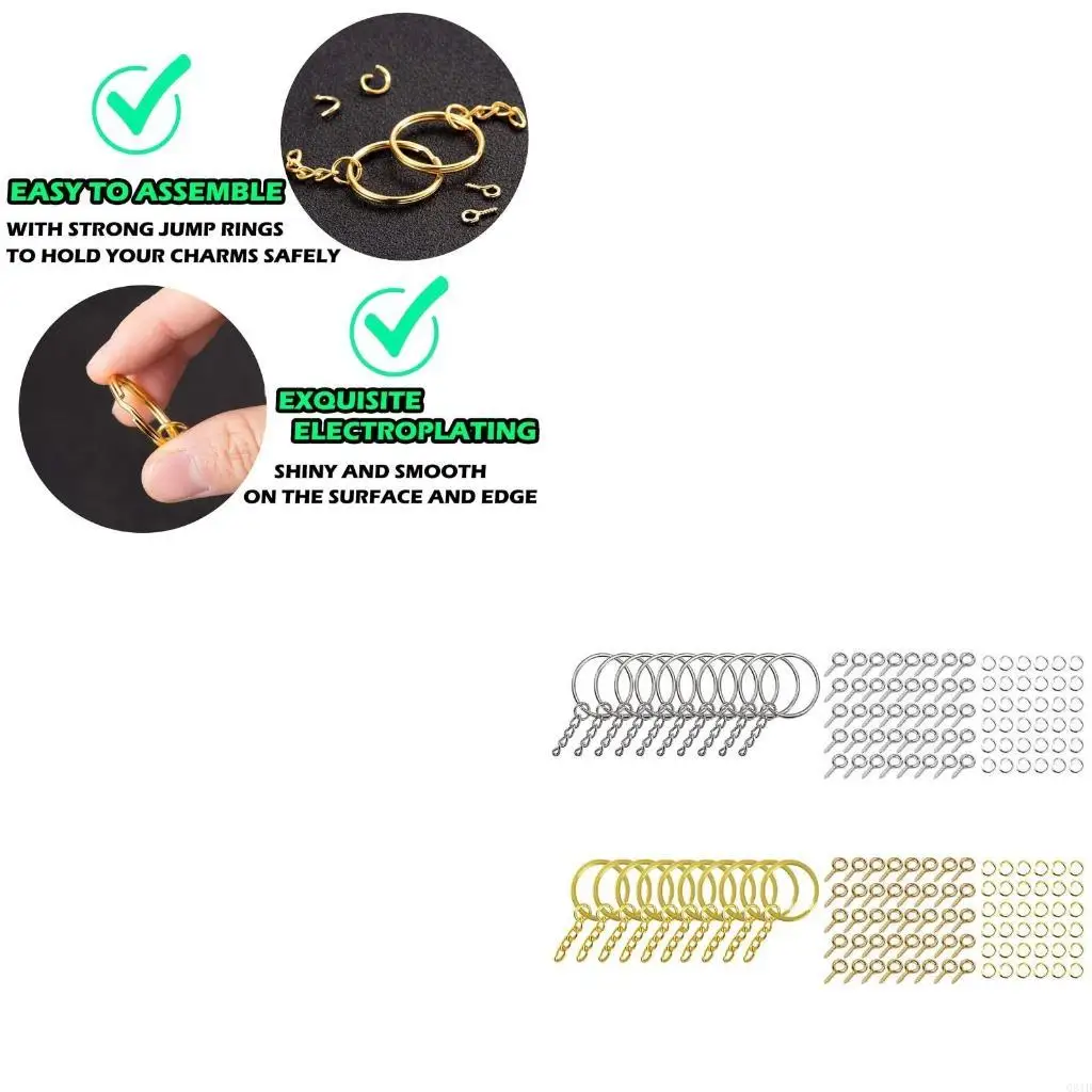 20Pcs Keychain Ring with 100Pcs Jump Rings and 100Pcs Screw Eye Pins ...