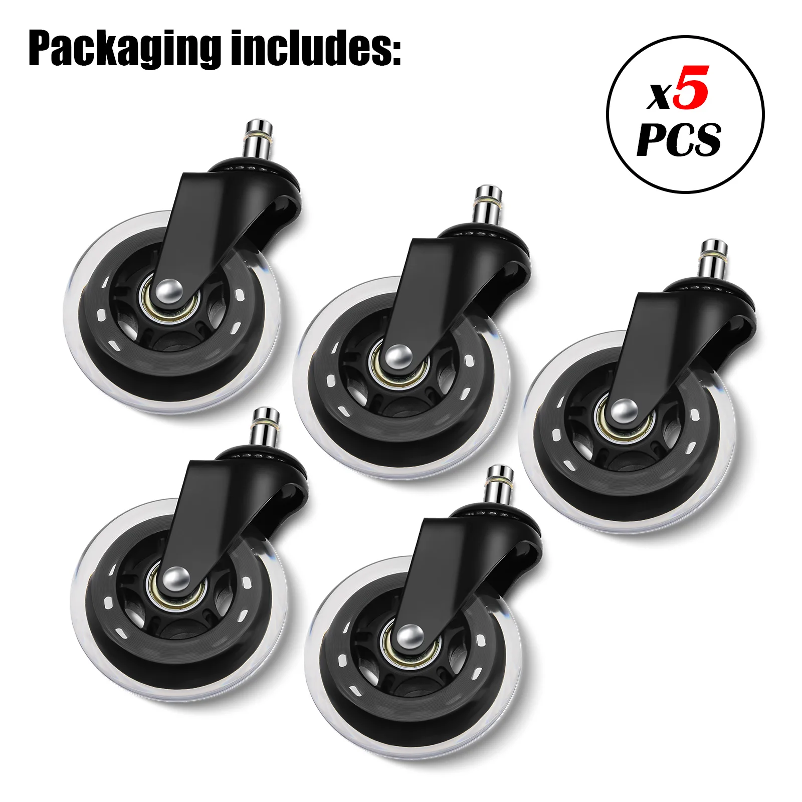 5PCS Office Chair Caster Wheels 3 Inch Swivel Rubber Caster Wheels ...