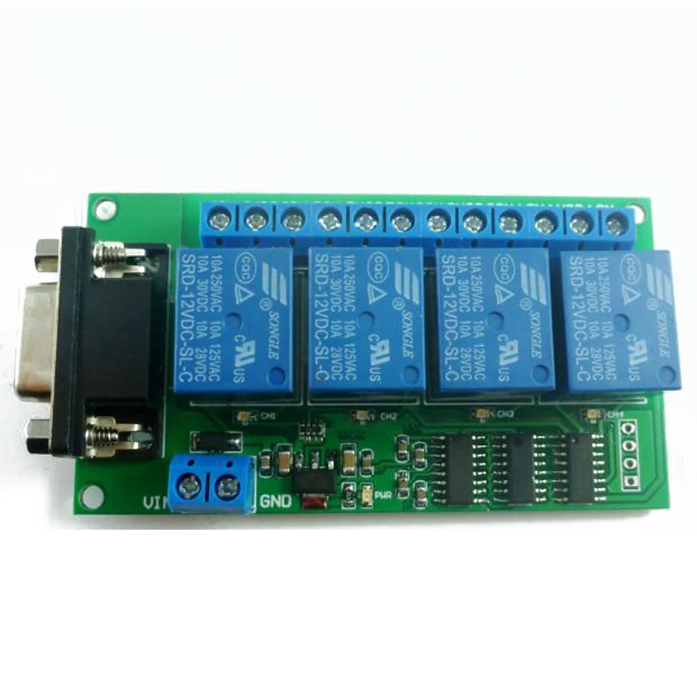 For Motor Garage DC 12V 4 Channel RS232 Relay Board PC USB UART DB9 ...
