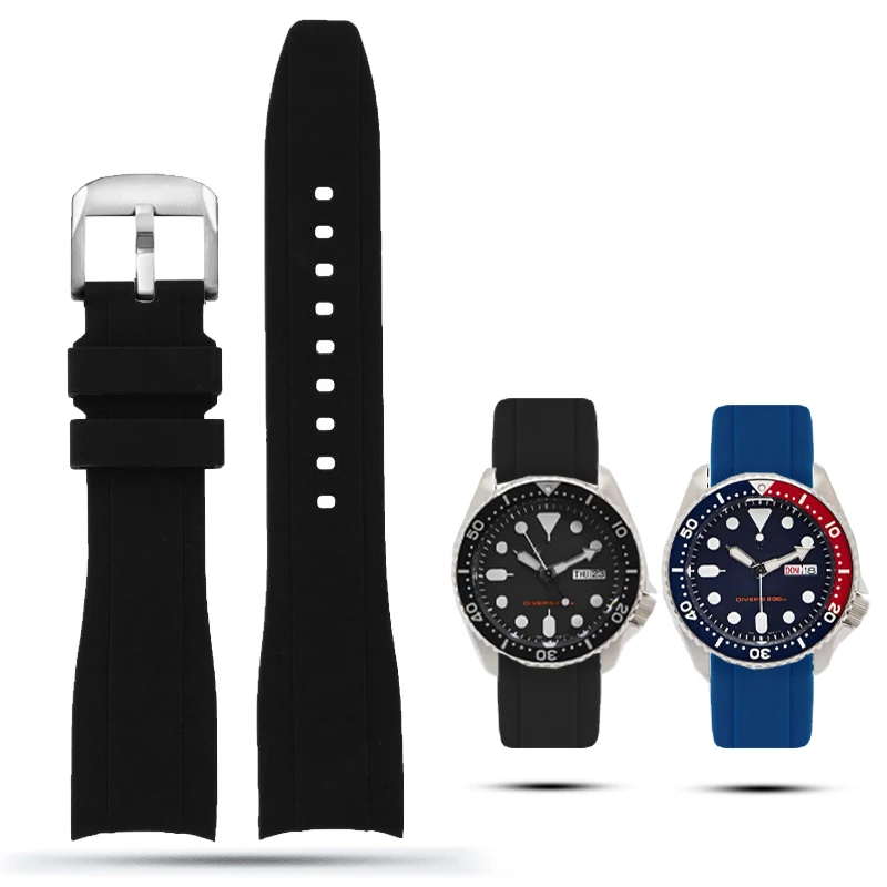 20mm 22mm silicone watch strap for Seiko 5 Rolex Casio Citizen Curved ...