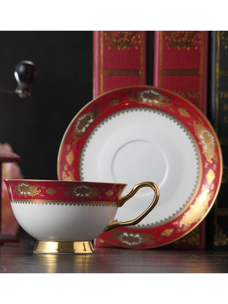 Bone-China-Coffee-Cup-Saucer-Retro-Chinese-Red-Embossed-Gilded ...