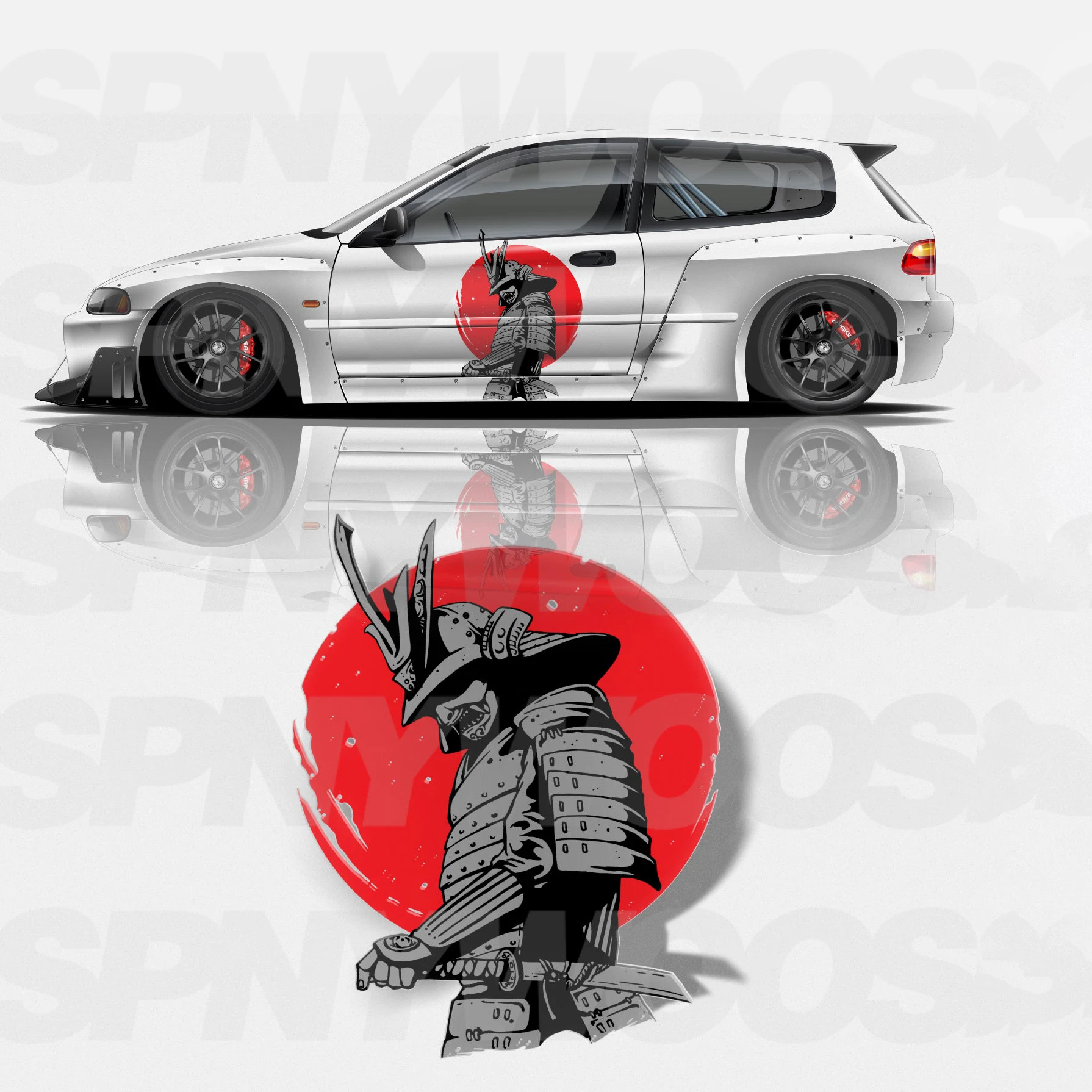 Tribal street racing graphic, Car side wrap vinyl sticker, Full color ...