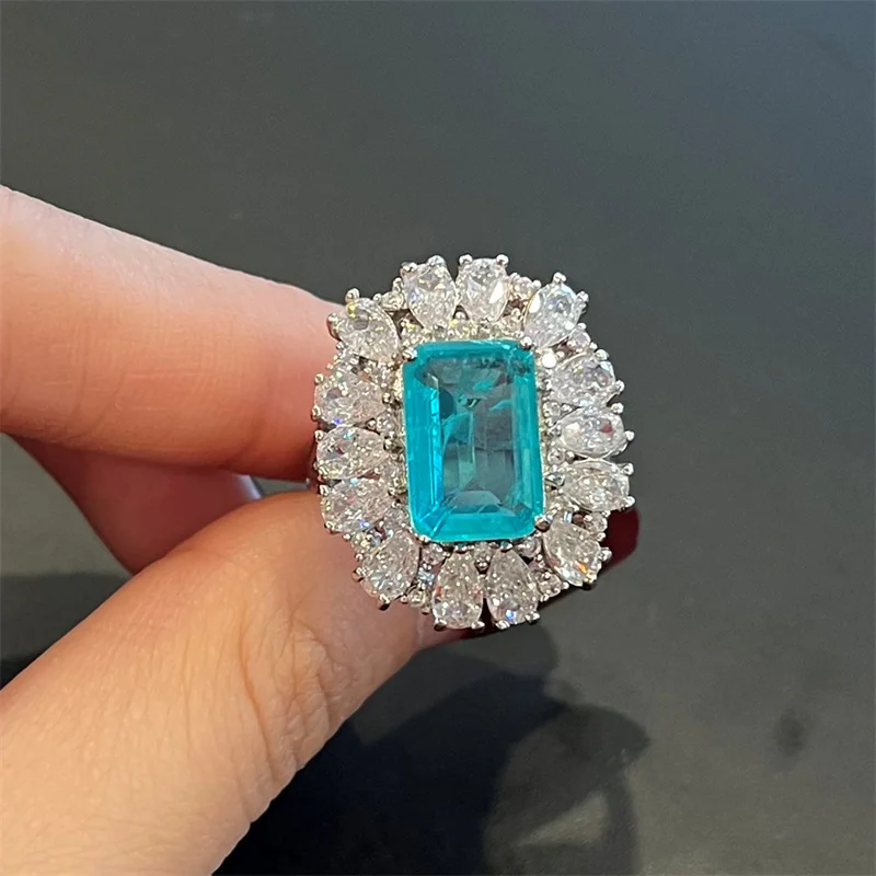 Gorgeous Rectangle Blue Stone Rings For Women Engagement Wedding Party ...