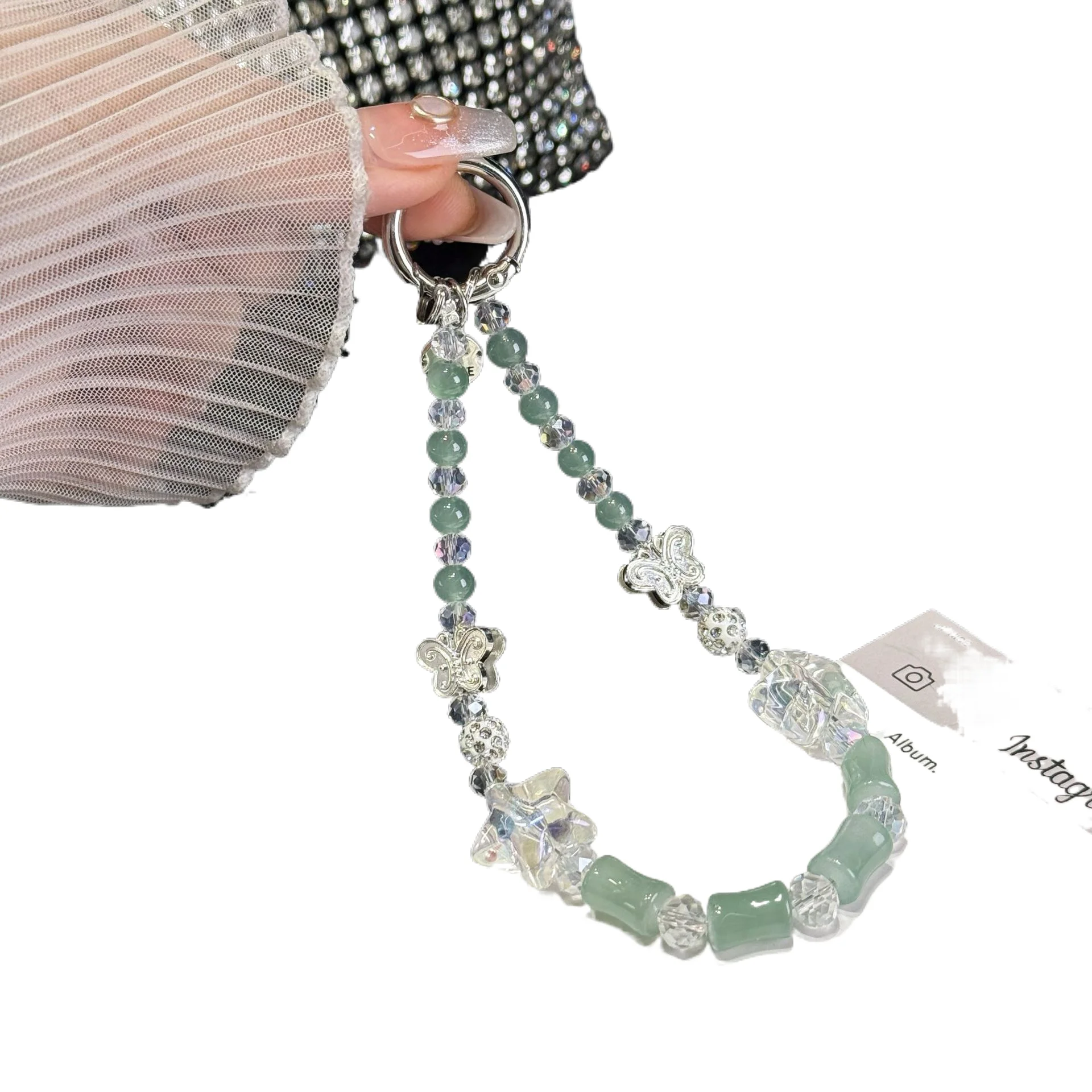 Bamboo-Joint Crystal Keychain Beaded For Mobile Phone Chain Fashionable ...