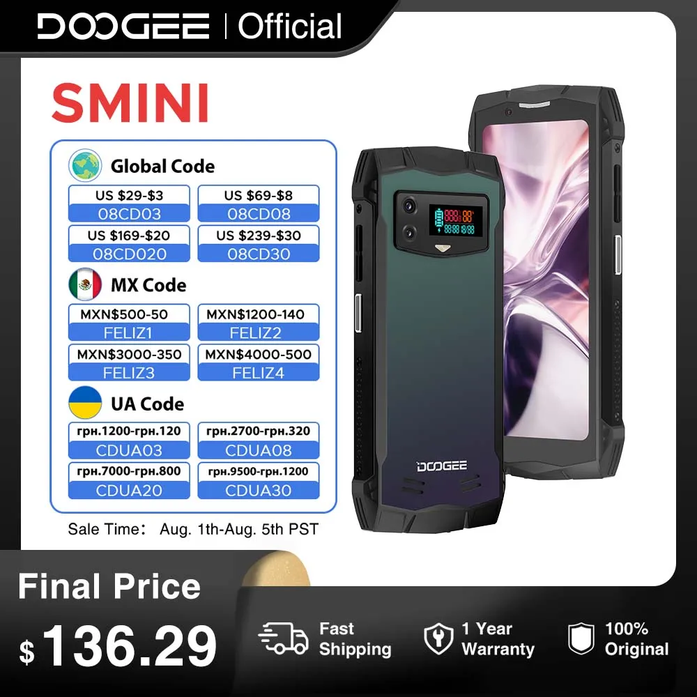 World-Premiere-DOOGEE-Smini-Rugged-Phone-4-5-qHD-Display-8GB-256GB ...