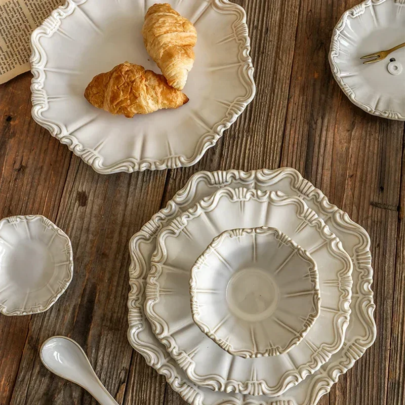 French-Style-Relief-Ceramic-Plate-Set-High-End-Creative-Steak-Dinner ...