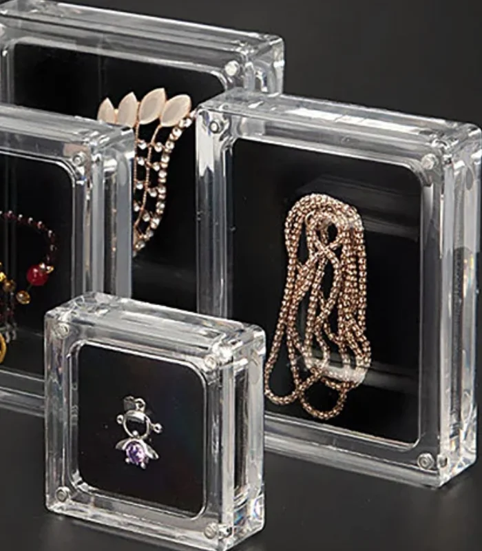 Acrylic Glass Top Gem Box Gemstone Diamond Display Stand Holder Storage ...