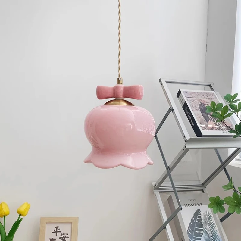 Pink-Bow-Flower-Pendant-Lamps-Cute-Princess-Room-Lamp-Simple-Romantic ...