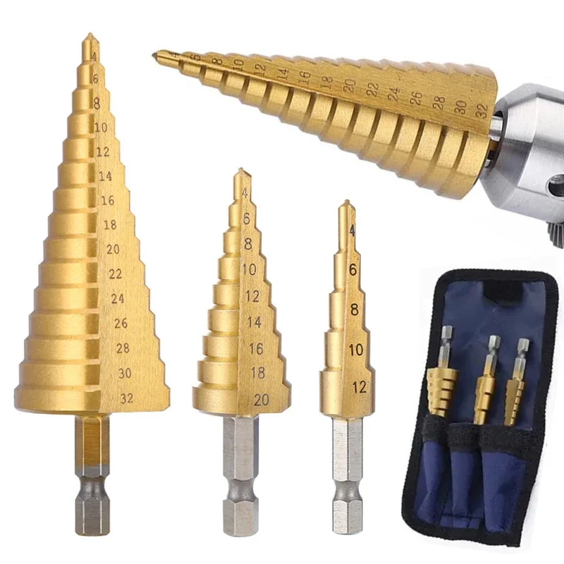 Drill-Bit-HSS-Titanium-Coated-Step-Drilling-Tool-Set-4-32mm-Straight ...