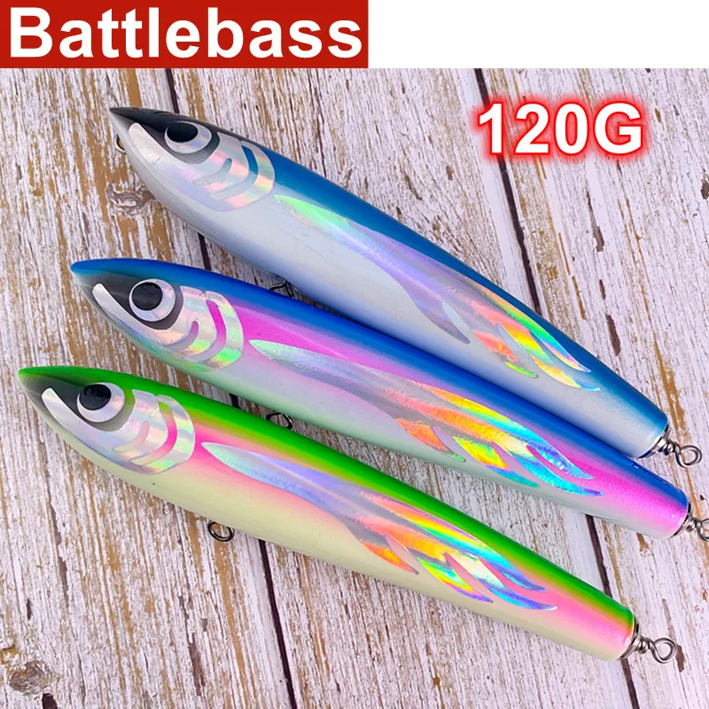 1PC Saltwater Fishing Wooden Stick Bait 120g Deep sea pencil Topwater ...