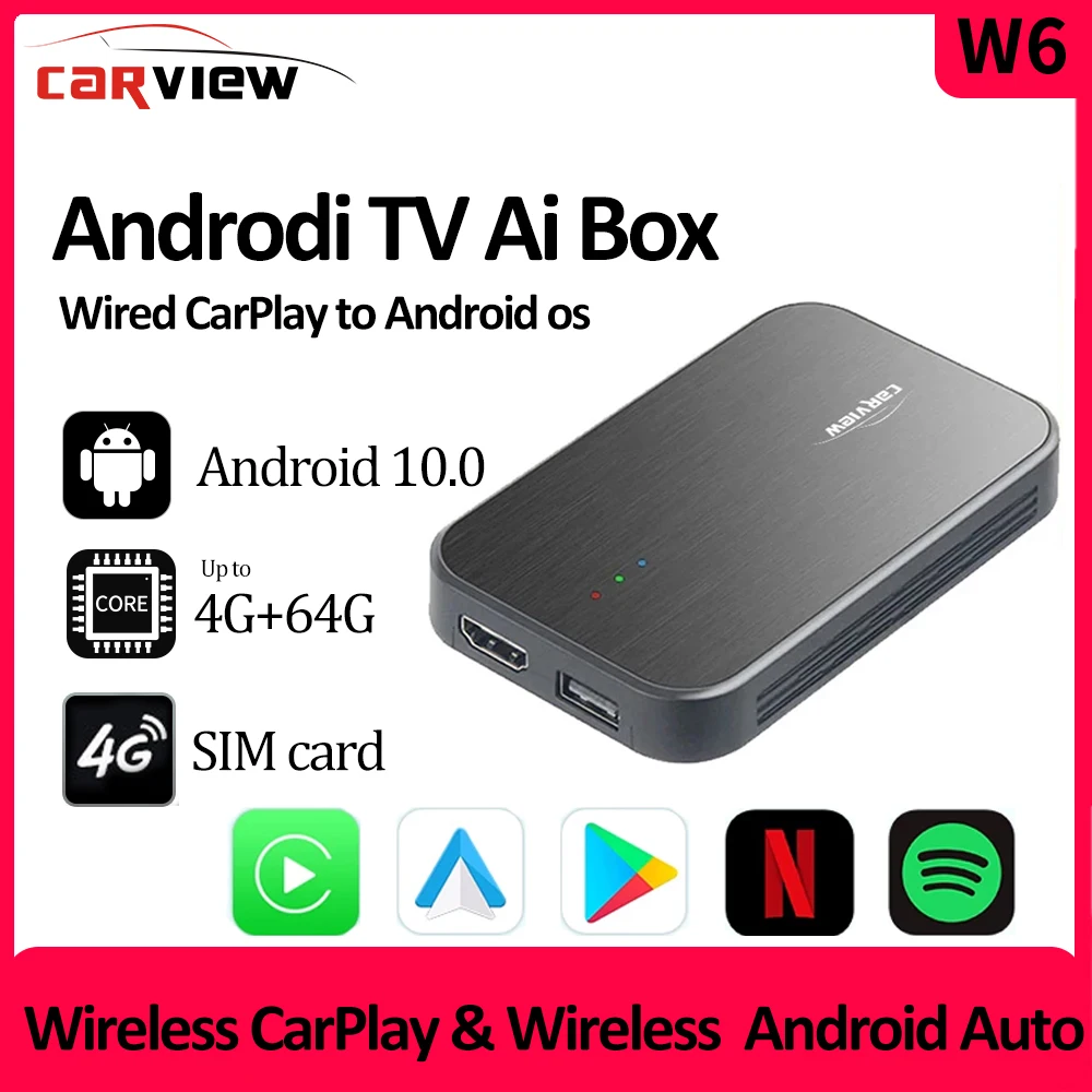 CARVIEW Carplay Ai Box Android 10 4G LTE WIFI GPS Wireless Carplay ...