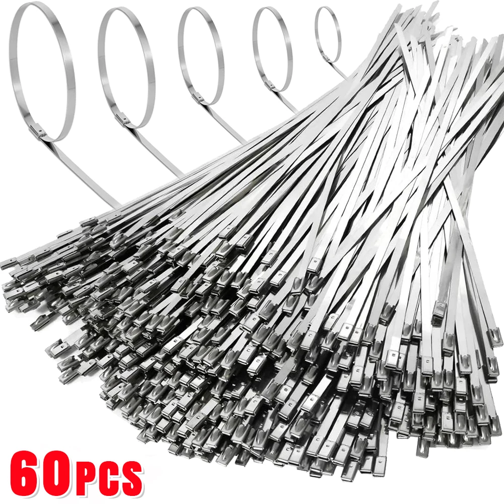 60-20Pcs-Stainless-Steel-Cable-Ties-Self-sealing-Heavy-Duty-Wire-Cord ...