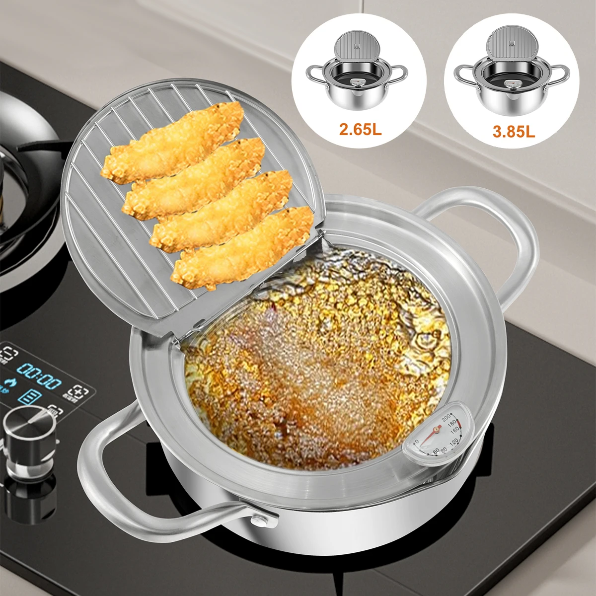 Deep Frying Pot Stainless Steel Japanese Tempura Frying Pot with ...