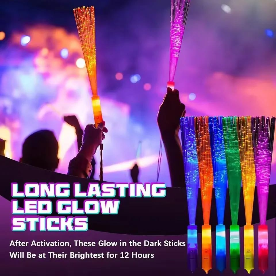 12/24/48Pcs Glow Fiber Wands Sticks LED Flashing Stick Light up Stick ...