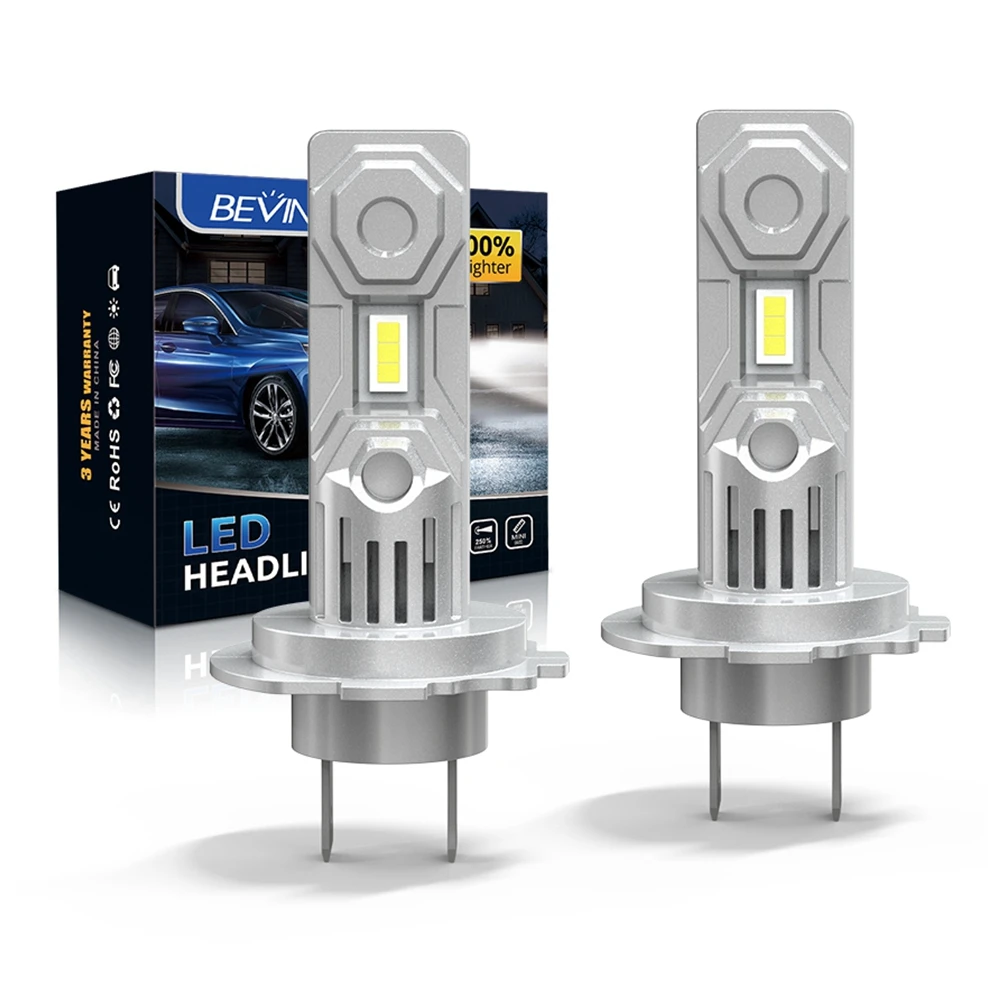 Bevinsee H7 LED Headlight 50W Mini Size Car Light 6000K White Super Bright Auto Headlamp Plug ...