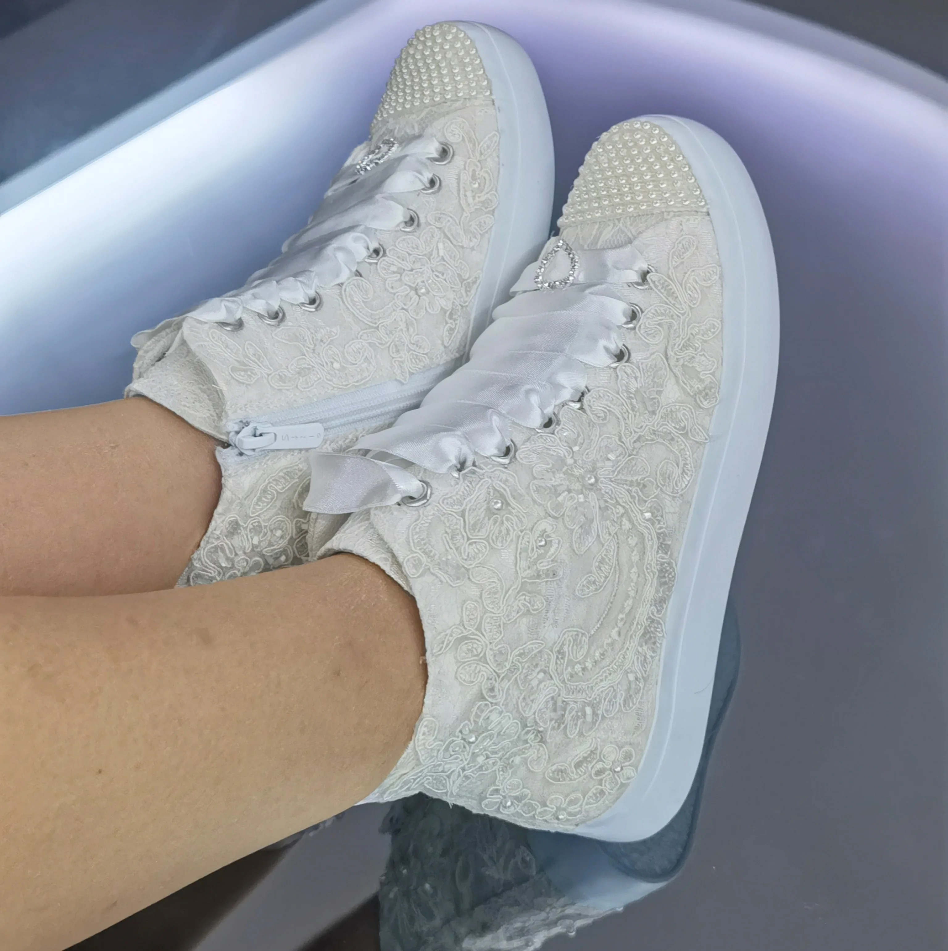 Luxury-Bridal-Shoes-Ivory-Wedding-Shoes-Satin-Lace-Inner-Zipper-Canvas ...