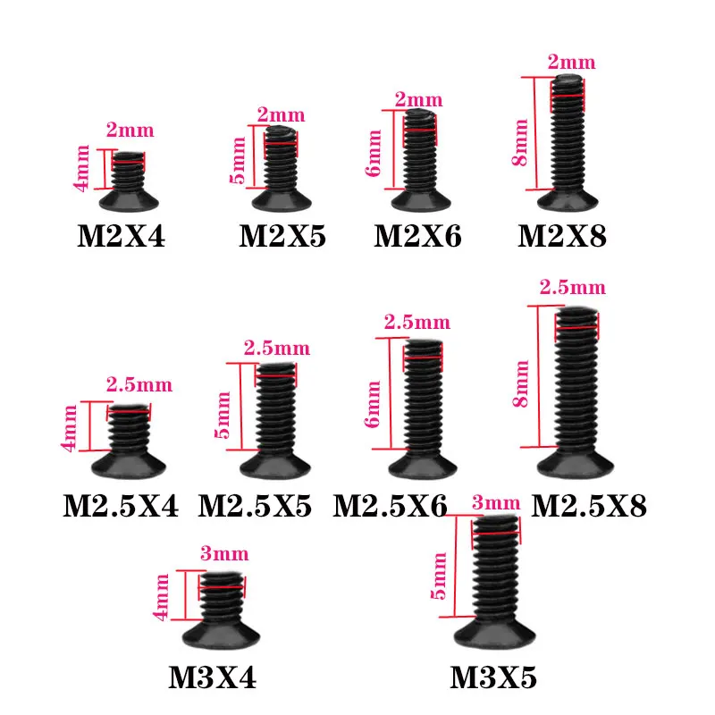 KM M2 M2.5 M3 나사 납작한 머리 필립스 기계 나사, 노트북 노트북 나사 세트 키트 컴퓨터 작은 검정색 볼트