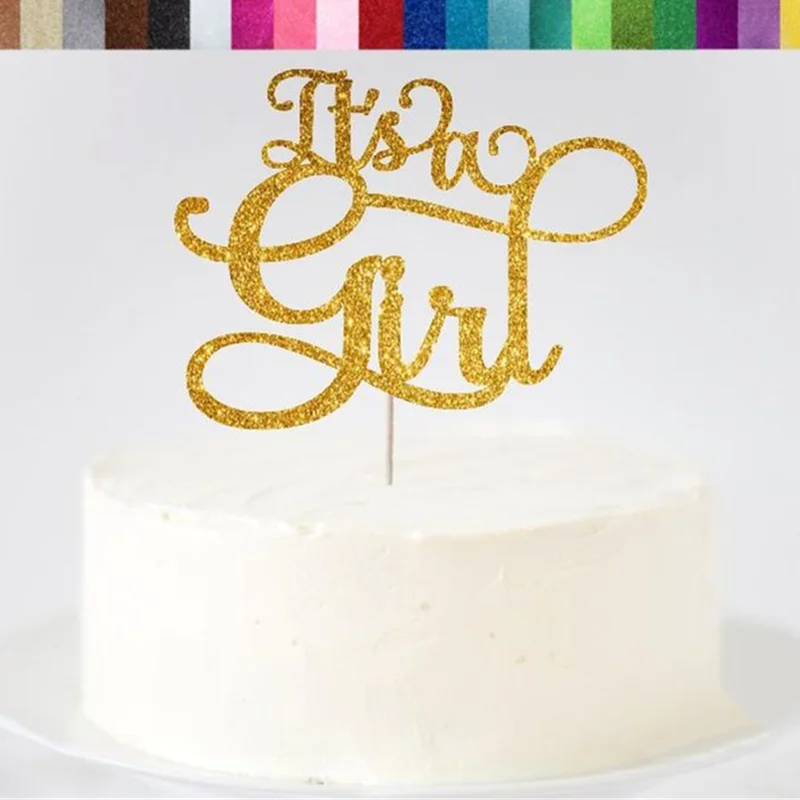 Cake Toppers & Picks One It's a Girl Glitter Cake Topper Stick Baby ...