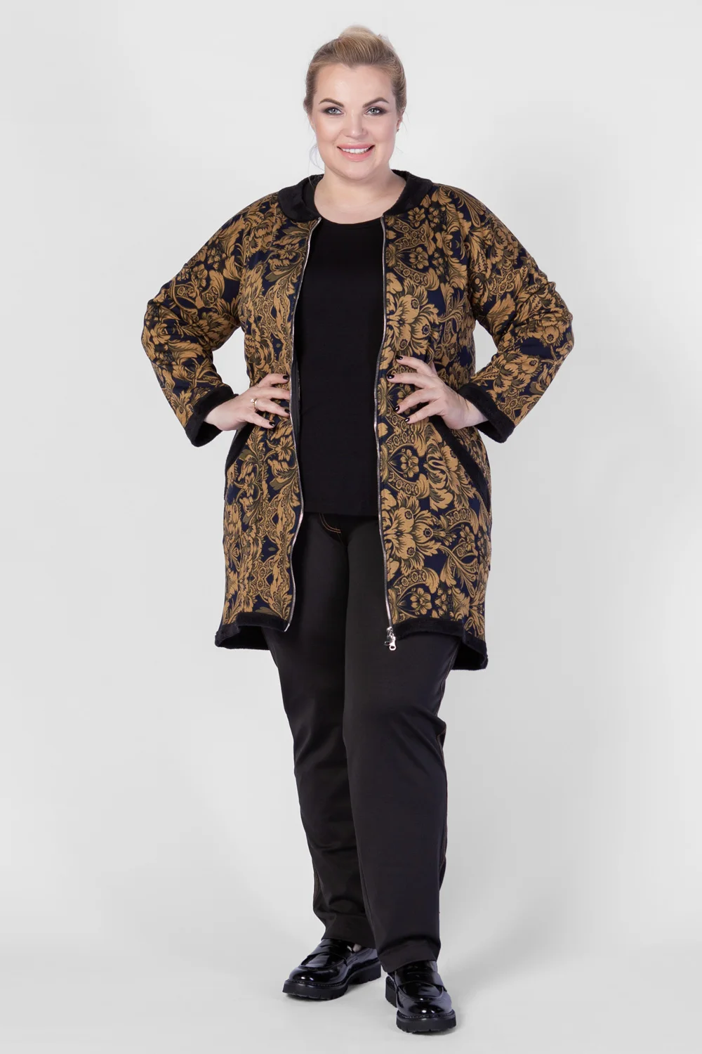 Jacket-Women-extra-long-big-size-smart-warm-jacket-knitted-zipper-Rus ...