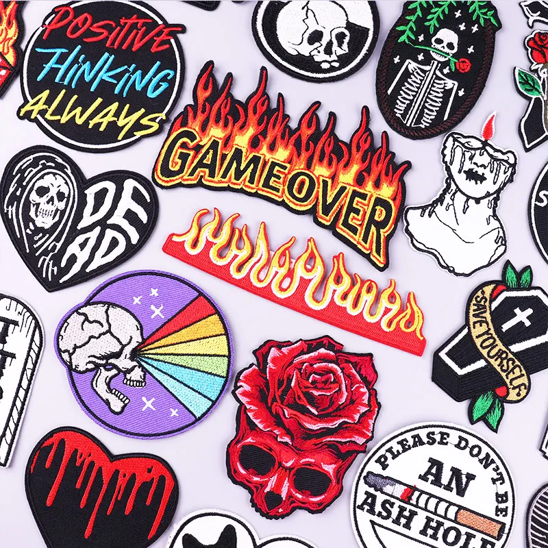 Flame-Game-Over-Embroidered-Patches-For-Clothing-Thermoadhesive-Patches ...