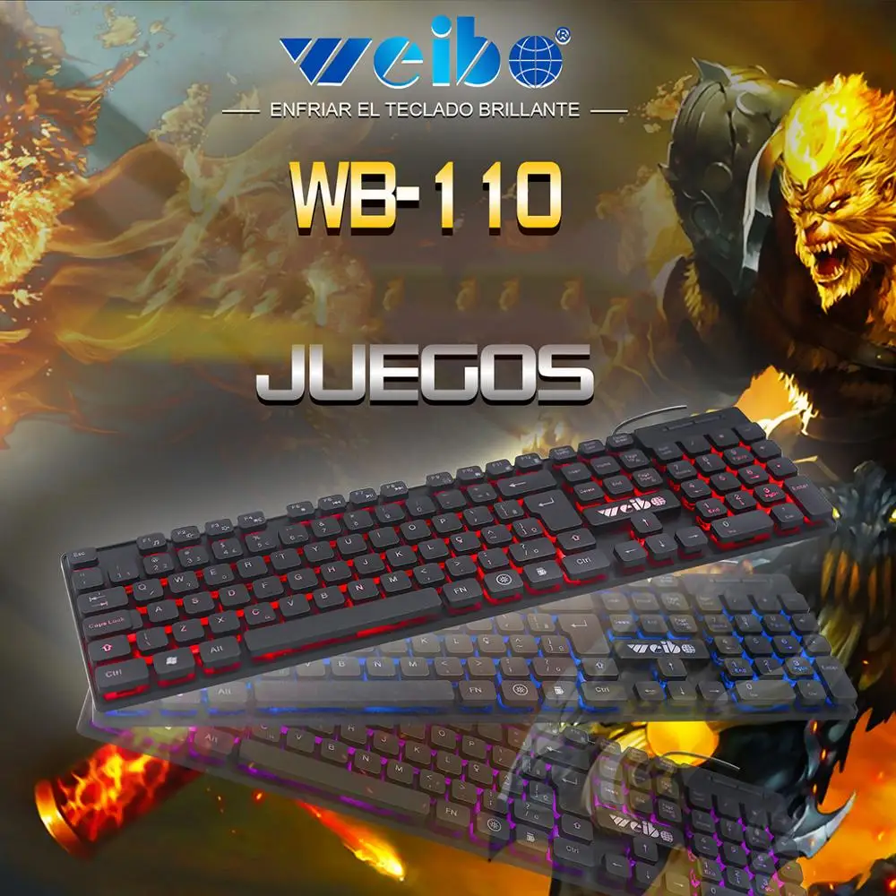 Weibo-WB-110-Teclado-Ordenador-PC-Espa-ol-Backlight-Gaming-con-Retro ...