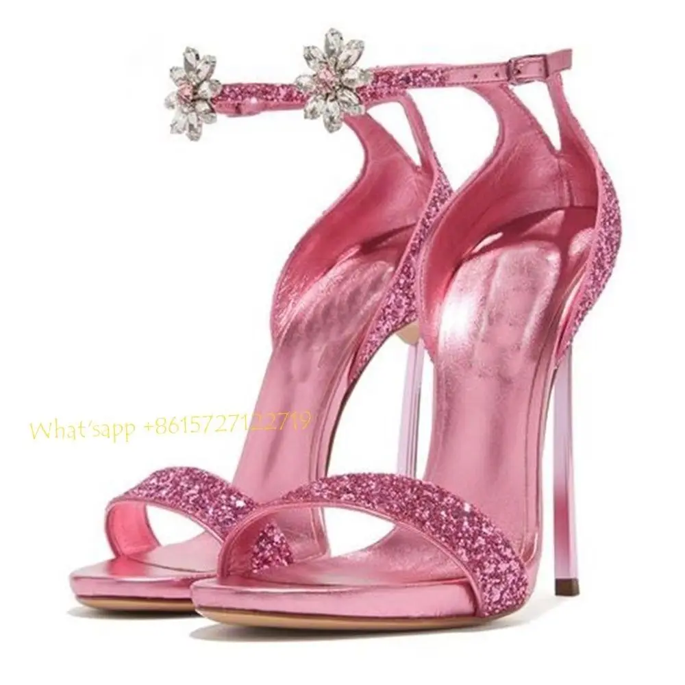 Luxury-Glitter-Pink-Heels-Sandals-Women-Crystal-Flowers-Shoes-Bling ...