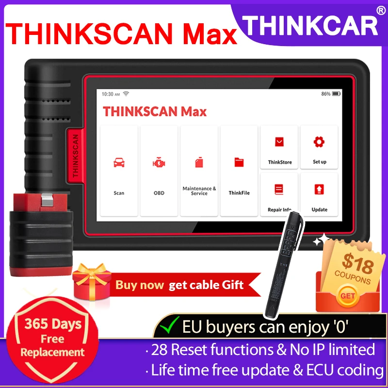 THINKCAR ThinkScan Max Auto Diagnostic Tools Full System OBD2 Scanner ...
