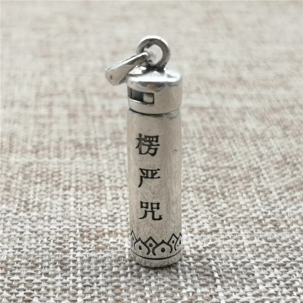 925 Sterling Silver Cylinder Locket Pendant W/ Chinese Buddhism ...
