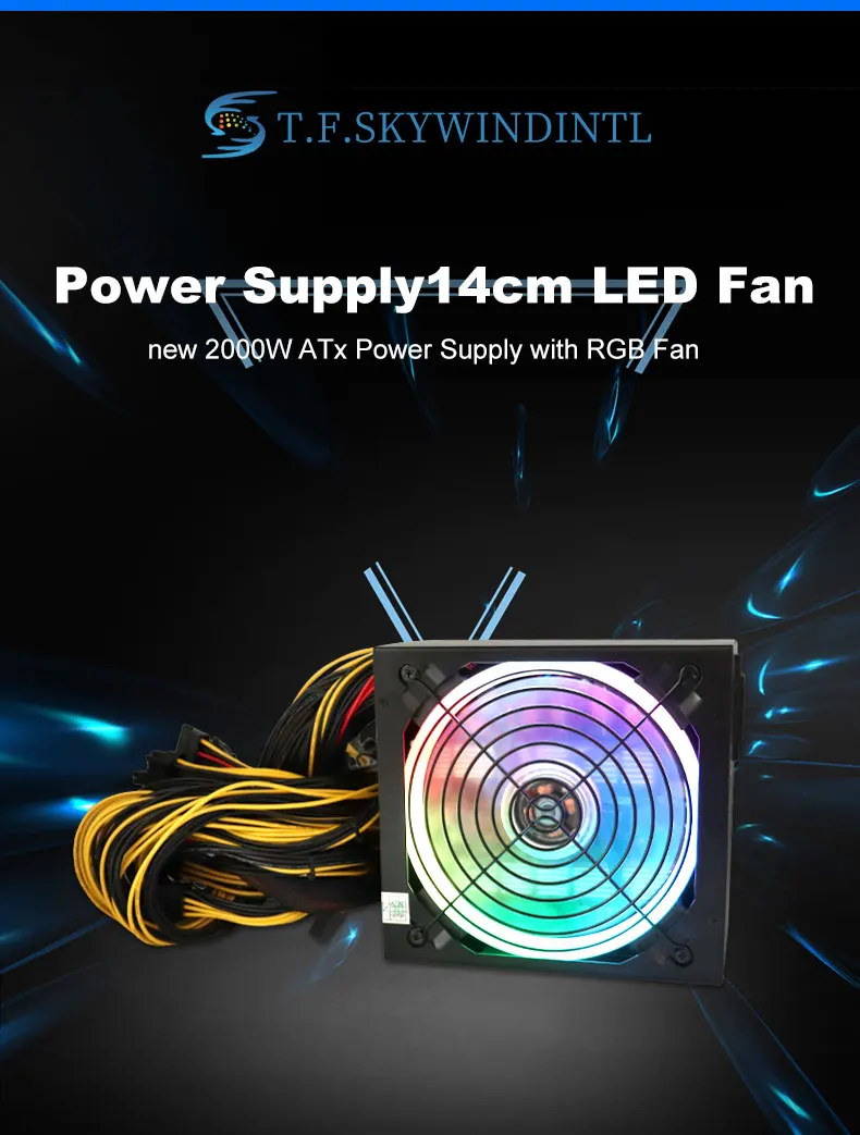New 2000W RGB Mining Power Supply Support 8 GPUs GPU Mining Rig ETH ...