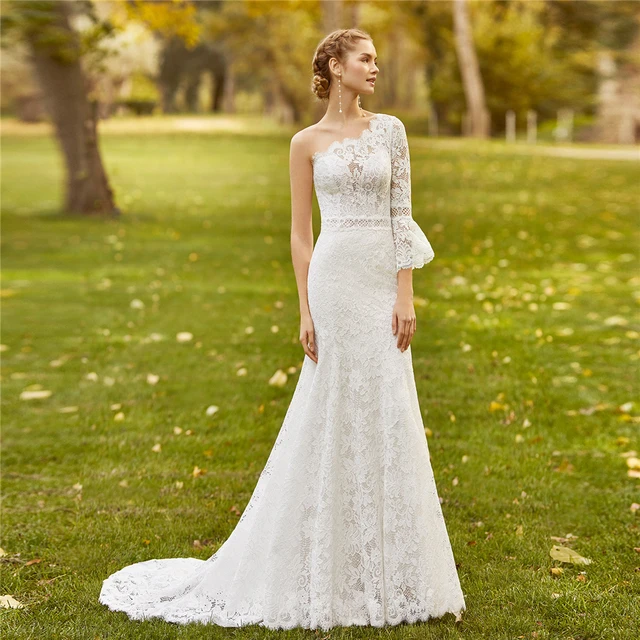 Asymmetrical Neckline Wedding Dress