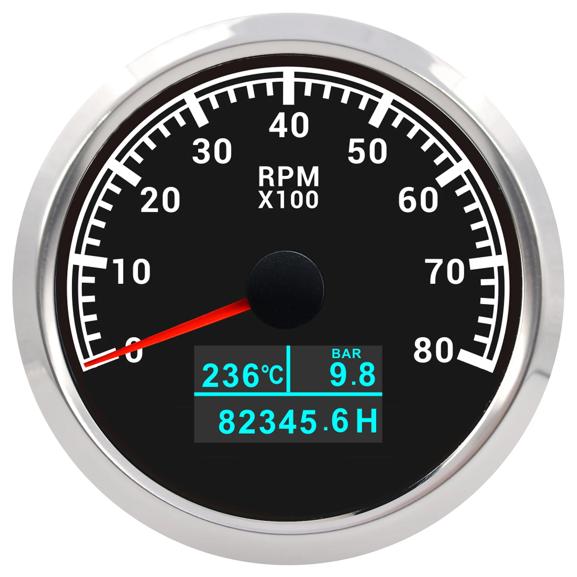 85mm 3 in 1 Tachometer with Oil Pressure Hours Water Temp red, green ...