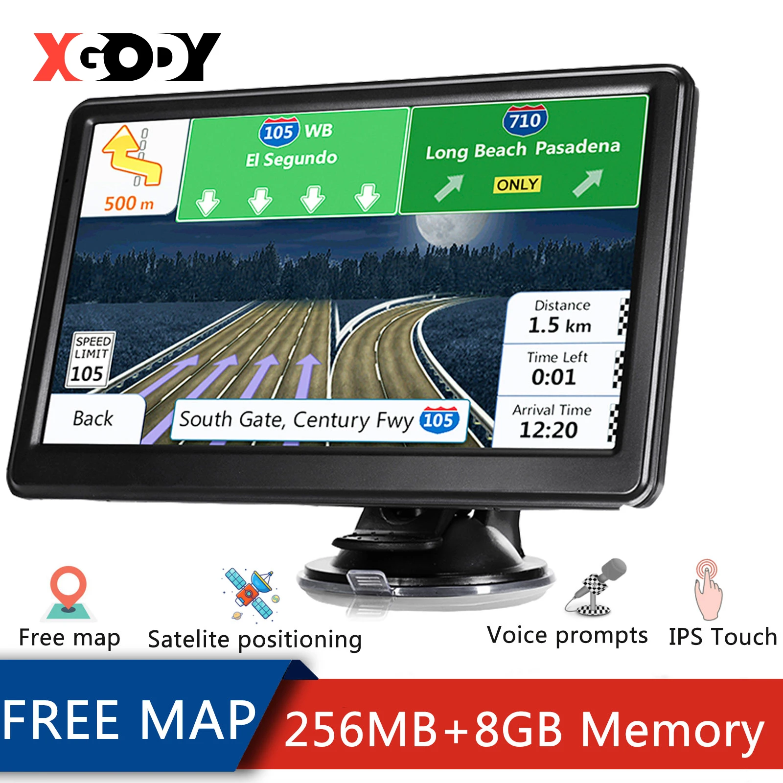 XGODY 7 Inch HD Screen Car Navigator GPS Vehicle 8GB Car GPS Navigation Voice Prompts Truck ...