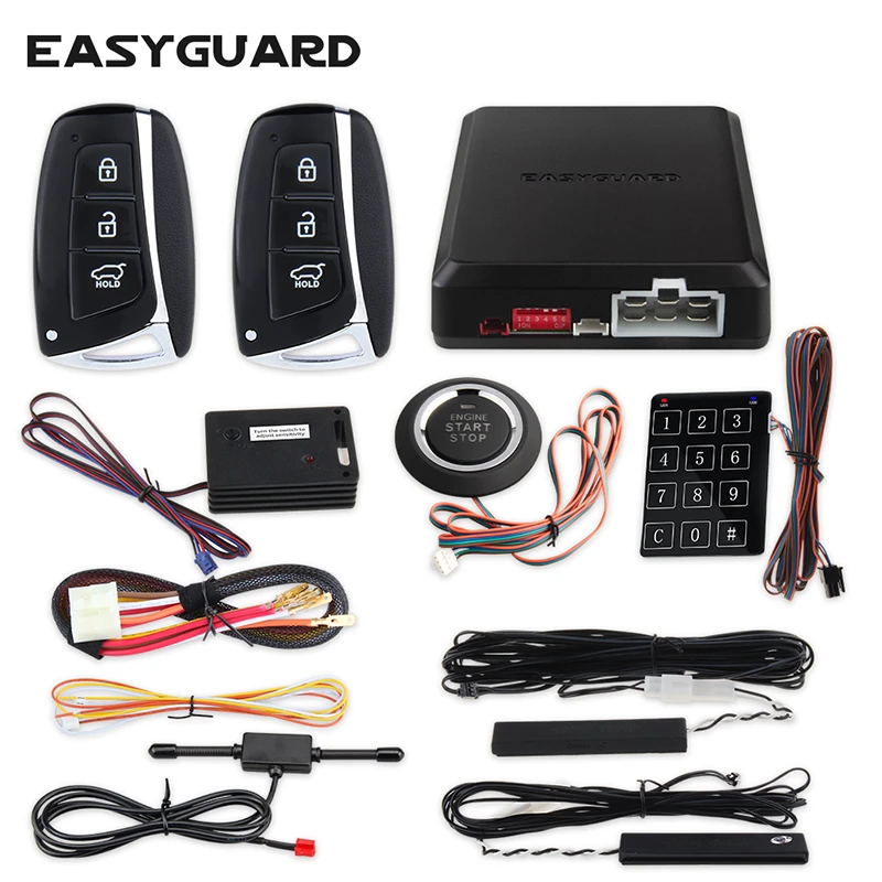 EASYGUARD passive keyless entry security car alarm remote start push ...