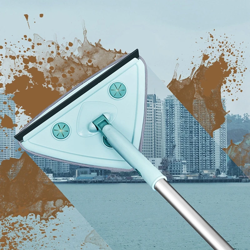 Glass Cleaning Mop Window Cleaner Telescopic Rod Triangle Rotating Mop ...